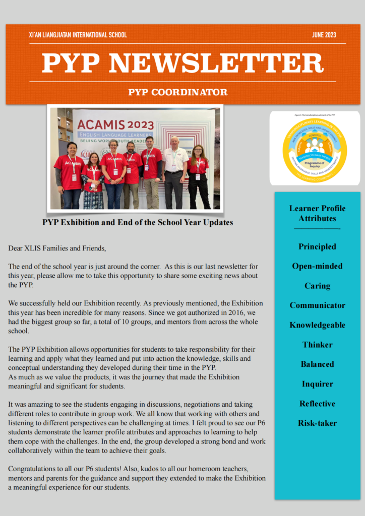 Letter from PYP Coordinator (May) - Xian Liangjiatan International School