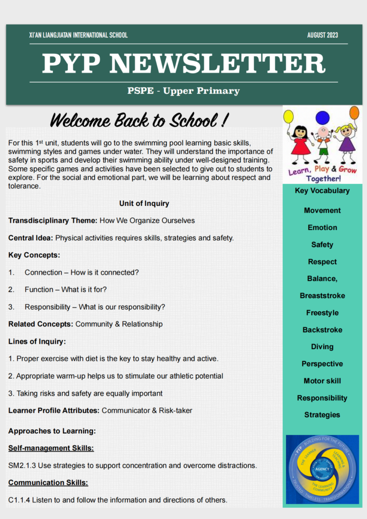 Unit of Inquiry Upper Primary (August) - Xian Liangjiatan International ...