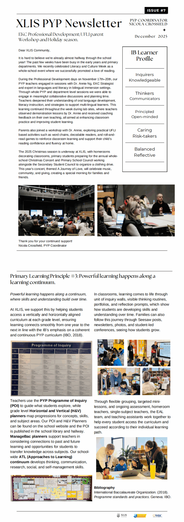 Letter from PYP Coordinator (December 2025) - Xian Liangjiatan ...